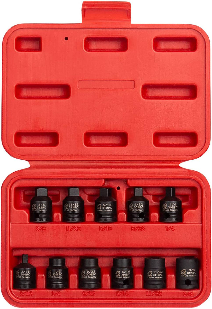 SUNEX TOOLS 11 PIECE 3/8" DRIVE DRAIN/PIPE PLUG IMPACT SOCKET SET (384 – CBM Tools