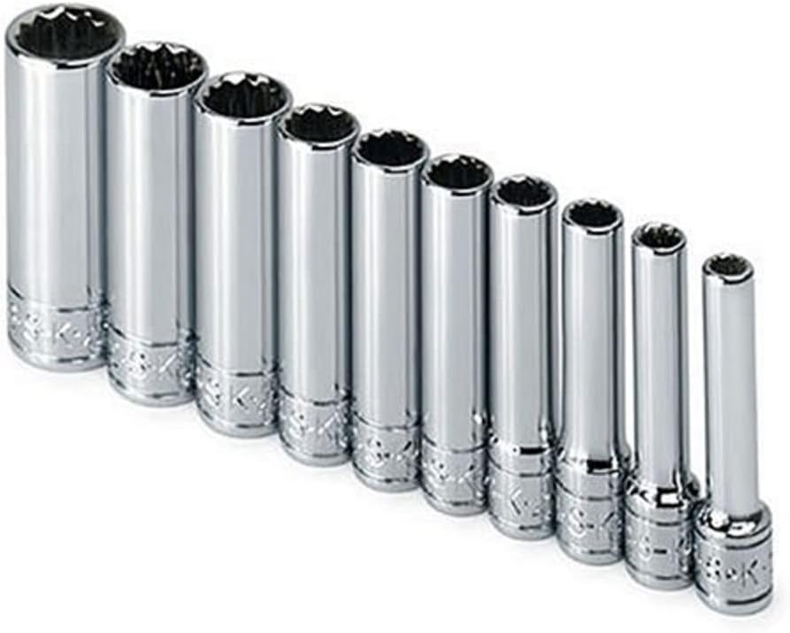 SK Tools 4950 Deep SAE Chrome Socket Set 1/4" Drive, 10 Piece, 12 Poin ...