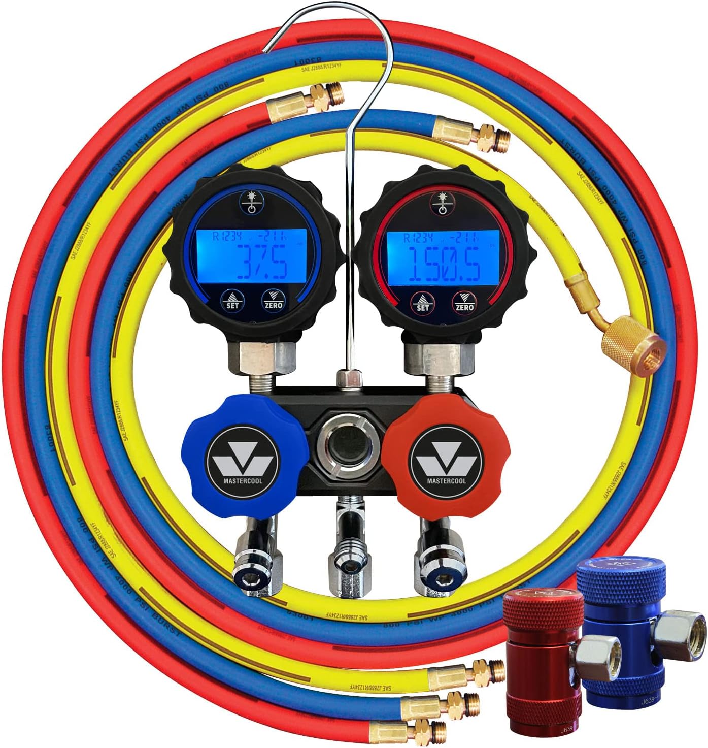 Mastercool 82172 Mini R1234yf Aluminum Digital Manifold, 3-72?ǥ Hoses ...