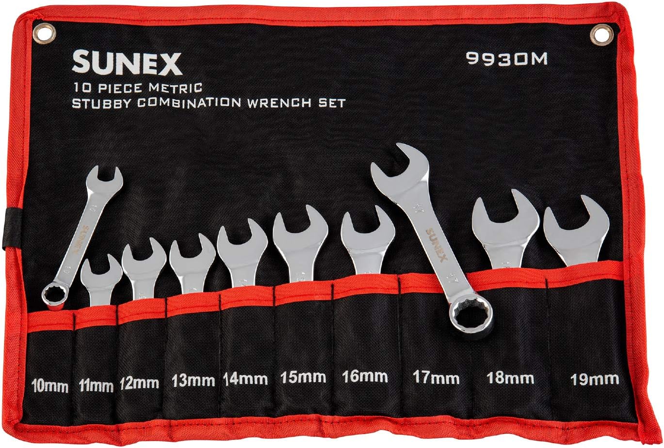 SUNEX 10 PC. FULLY POLISHED METRIC STUBBY COMBINATION WRENCH SET (9930 ...