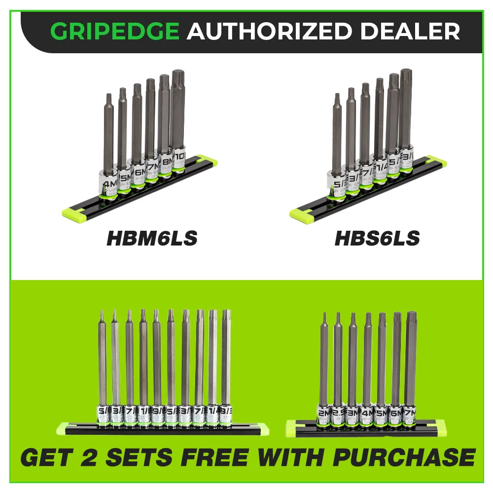 Grip Edge RPT HEX Driver Set 3/8" Dr Metric & SAE + 2 Free Long 1/4" D ...
