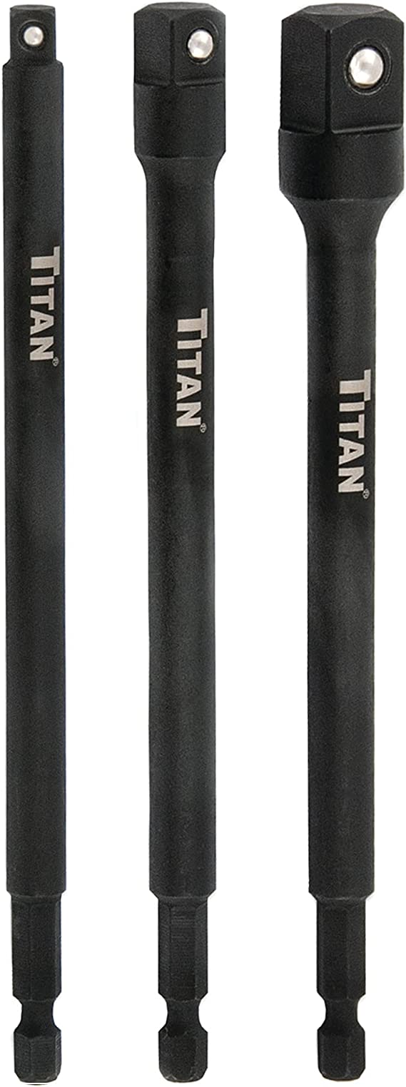 Titan 12086 3pc 6" Long Impact Hex Shank to Square Drive Socket Adapte ...