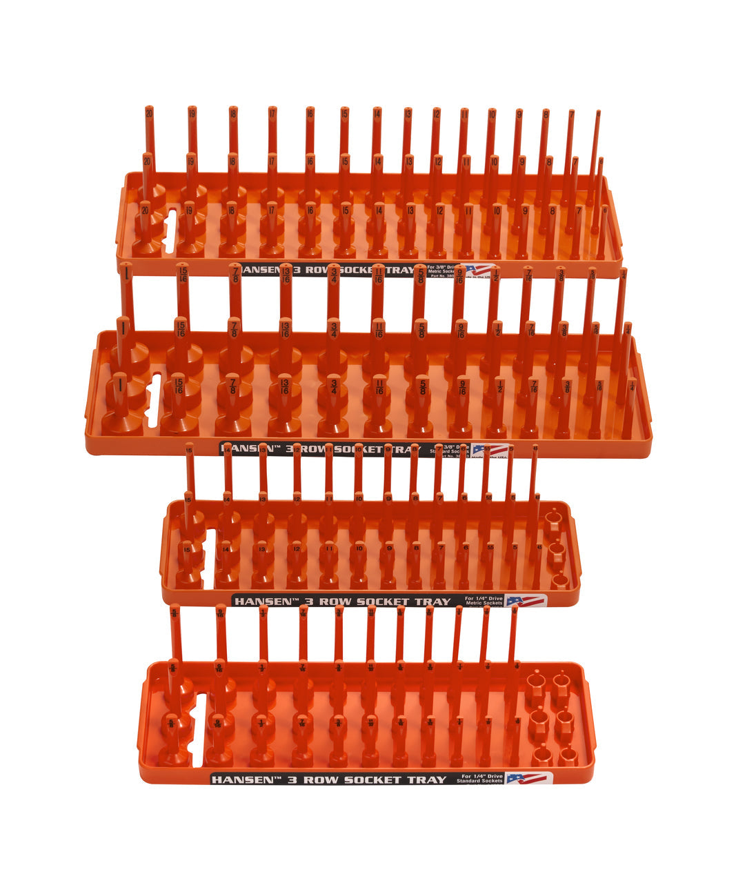 Hansen Global 92005 4pc 3-Row ORANGE Socket Tray Set for SAE & METRIC ...